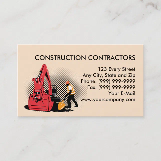 construction worker mechanical digger business card | Zazzle