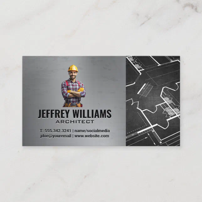 Construction Worker with Tool Belt | Blueprints Business Card | Zazzle