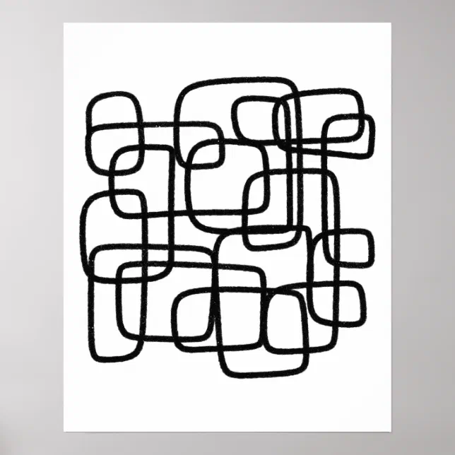 Contemporary Abstract Line Art Black And White Poster | Zazzle
