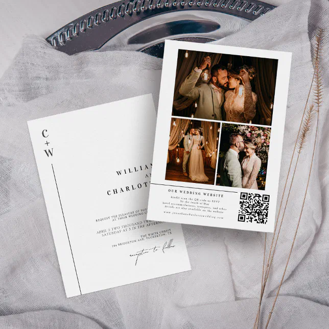 Contemporary Photo Collage QR Code Wedding Invitation | Zazzle