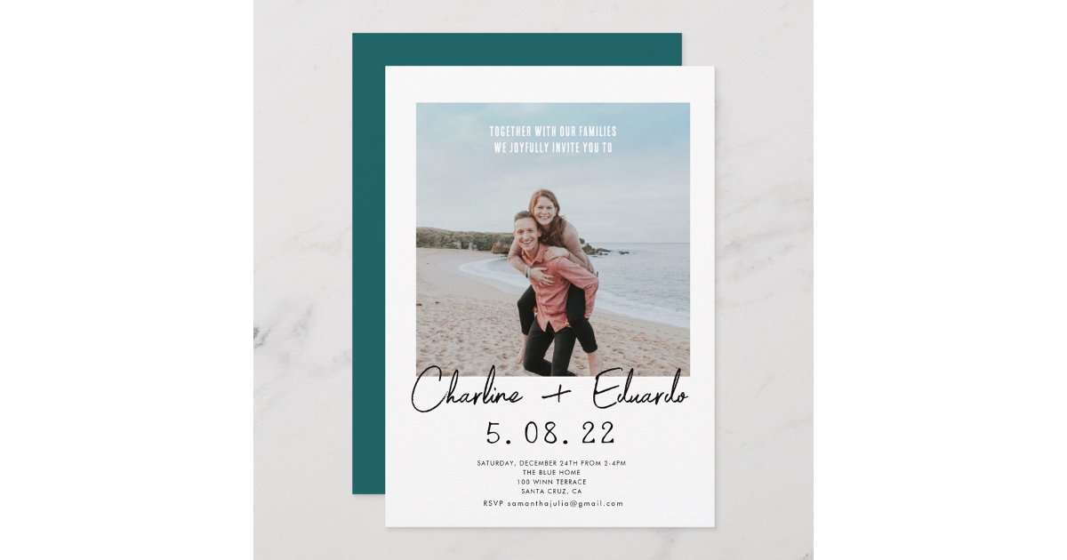 Contemporary Photo Hand lettering Wedding Invitation | Zazzle