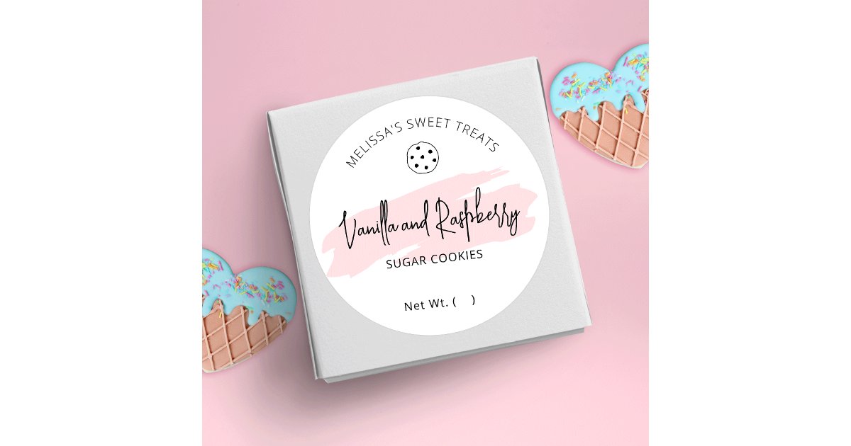Cookies Label Feminine Bakery Flavor Round Sticker | Zazzle