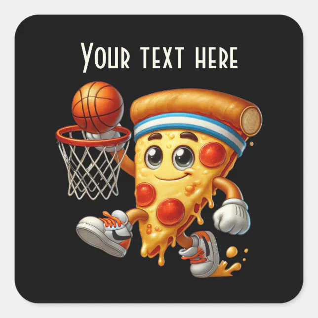 Cool Basketball pizza party add text Square Sticker | Zazzle