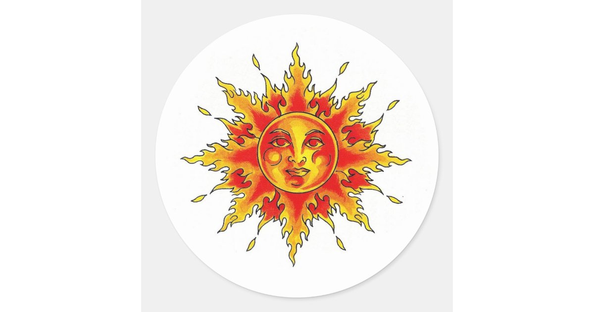 Cool cartoon tattoo symbol female Sun face Classic Round Sticker | Zazzle