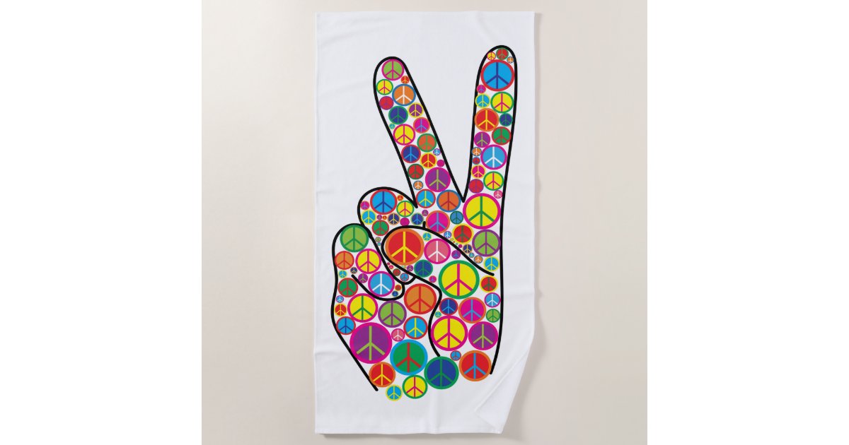 Cool Colourful Groovy Peace Signs Hand Beach Towel | Zazzle