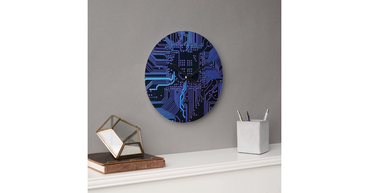 Cool Computer Circuit Board Blue Large Clock | Zazzle
