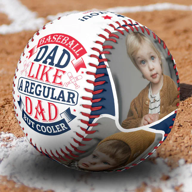 Cool Dad 4 Photo Collage Father Gift Baseball | Zazzle
