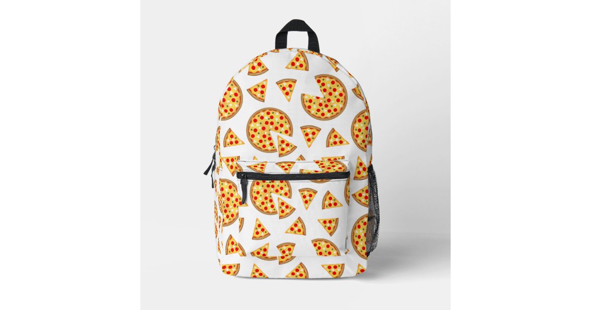 Cool fun pizza and slices pattern on white printed backpack | Zazzle