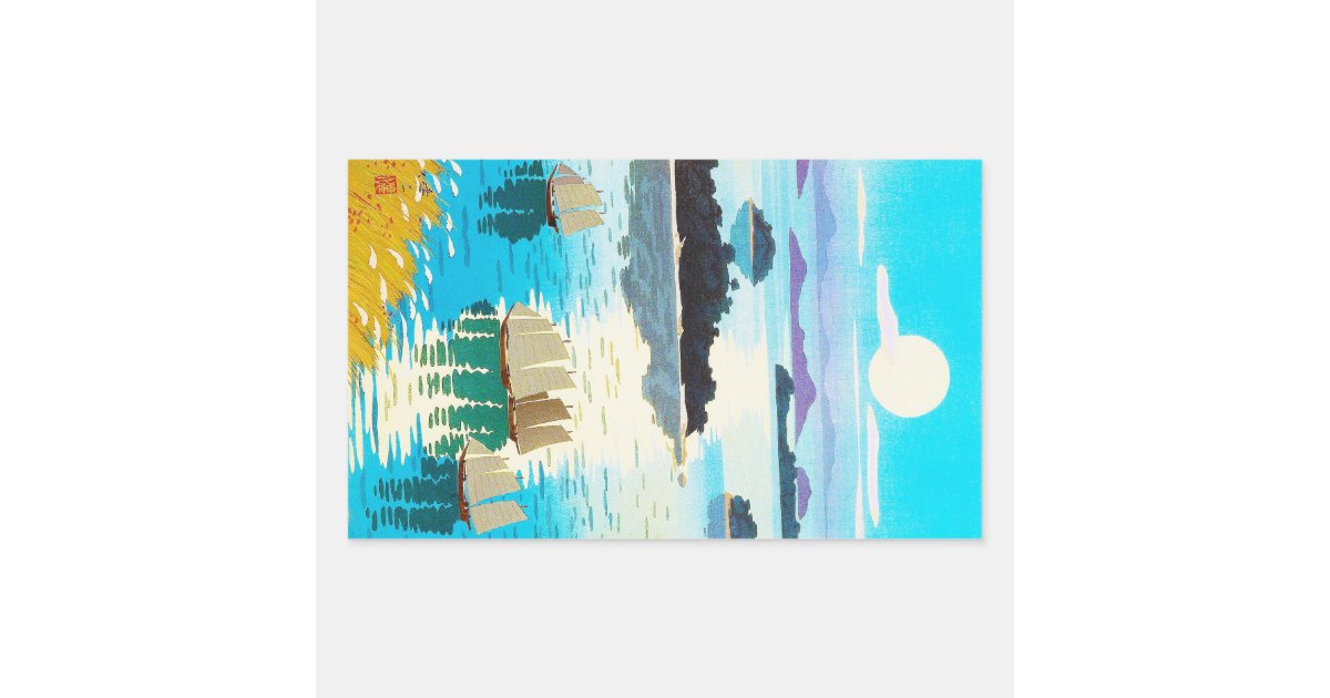 Cool oriental japanese Kawai Kenji Sunset Lake Rectangular Sticker | Zazzle
