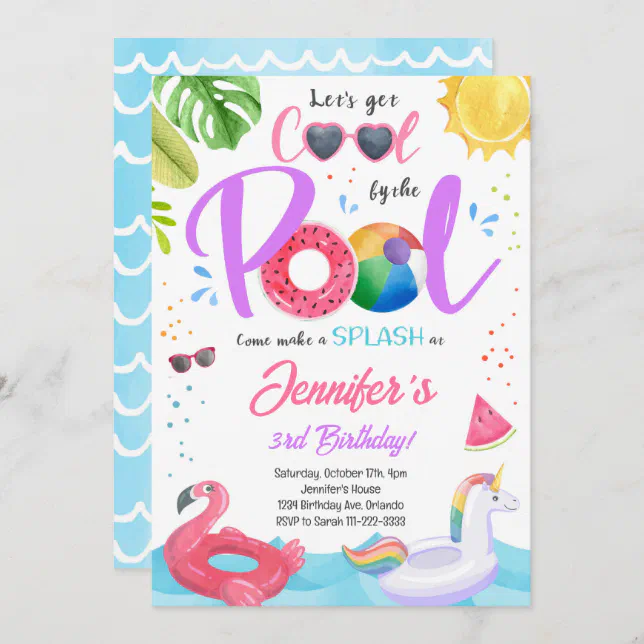 Cool Pool Party Girls Birthday Invitation | Zazzle