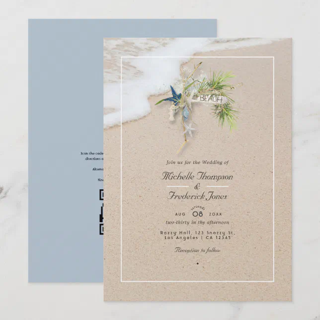 Cool Summer QR Code RSVP Beach Wedding Invitation | Zazzle