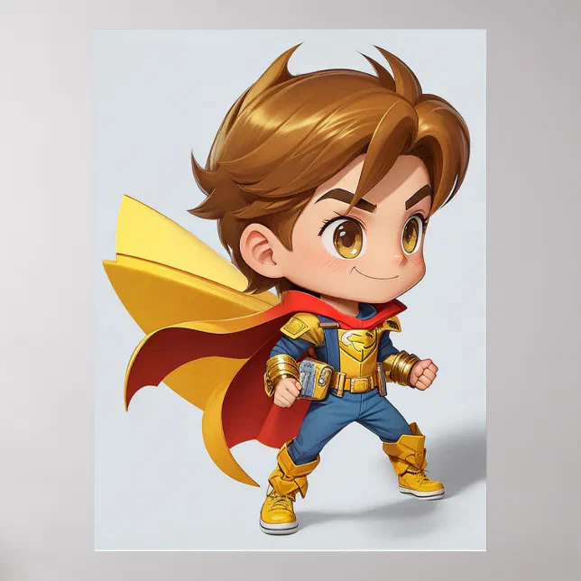 Cool Superhero Comic Boy AI Art Poster | Zazzle