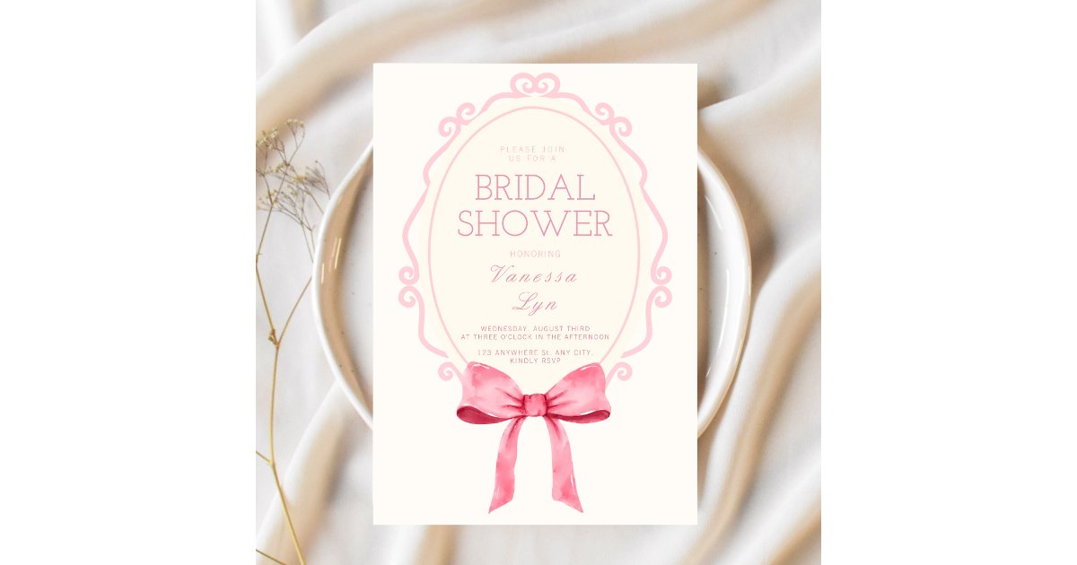 Coquette Pink Bow Bridal Shower Girly Invitation | Zazzle