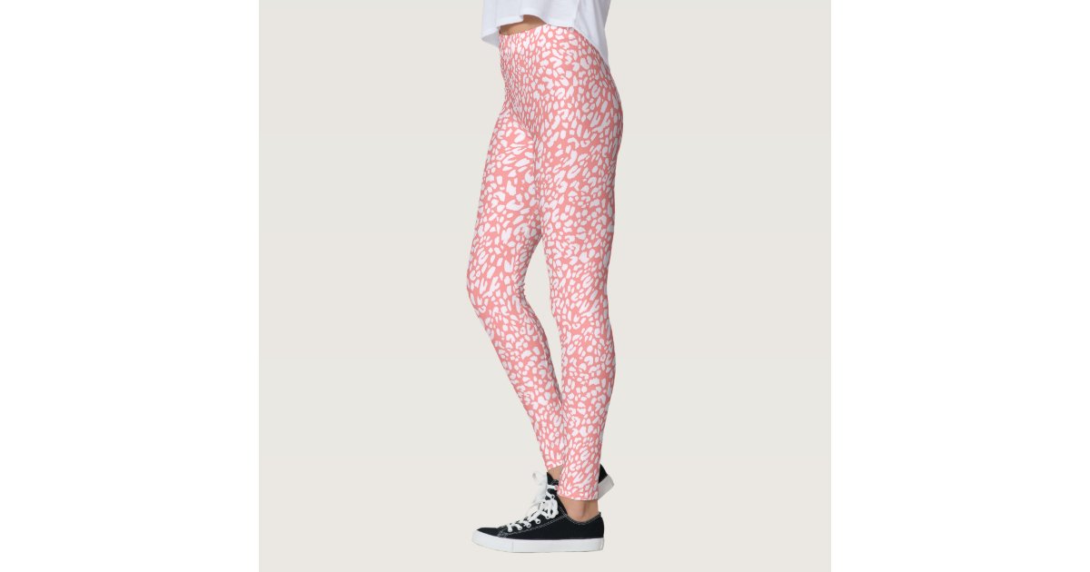 Coral Leopard Print Pattern Leggings | Zazzle