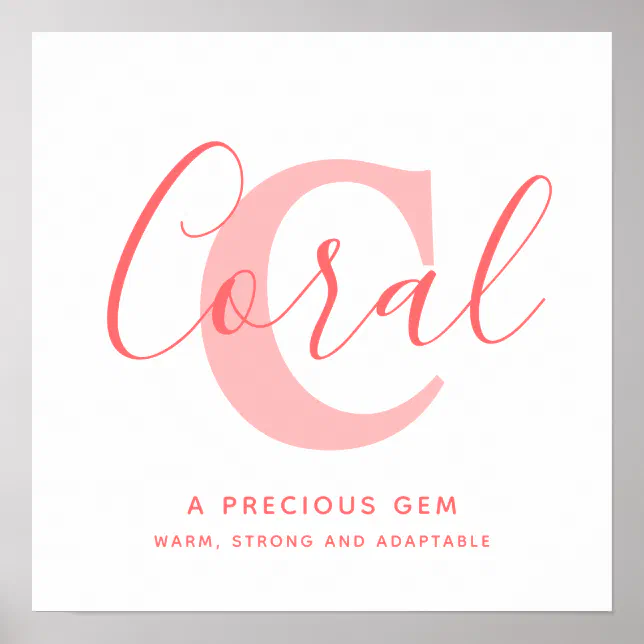 Coral name meaning orange pink text personalized poster | Zazzle