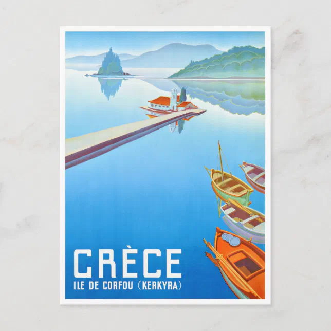 Corfu, Greece Vintage Poster Restored Postcard | Zazzle