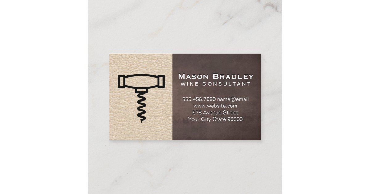 Corkscrew Icon | Brown Texture Leather Background Business Card | Zazzle