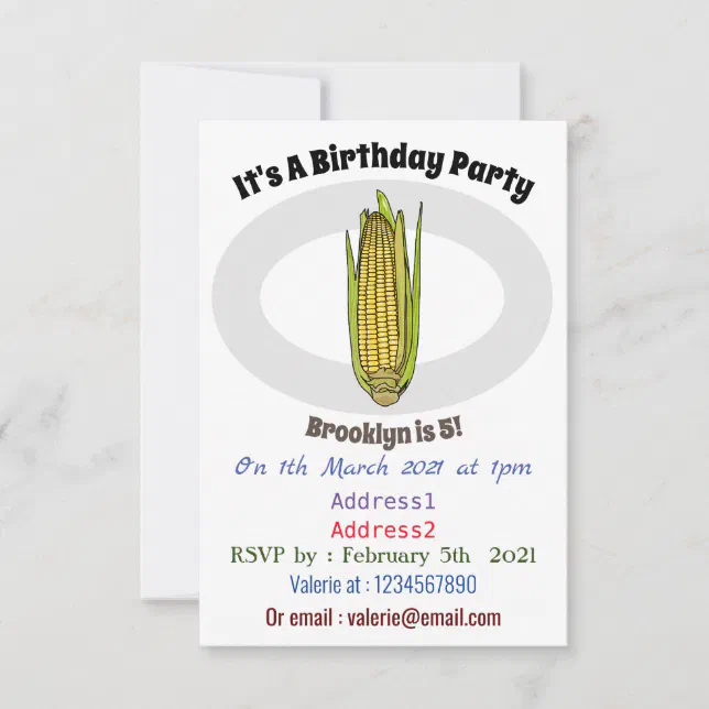 Corn cartoon illustration invitation | Zazzle