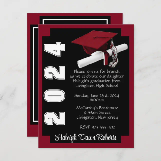 Corner Block Black & Cardinal Red Graduation Invitation | Zazzle