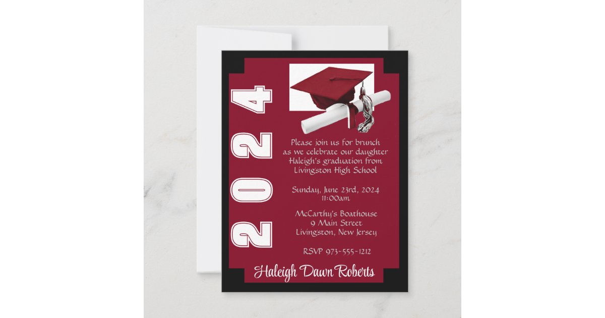 Corner Block Cardinal Red & Black Graduation Invitation | Zazzle