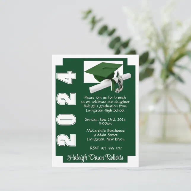 Corner Block Green & White Graduation Invitation | Zazzle