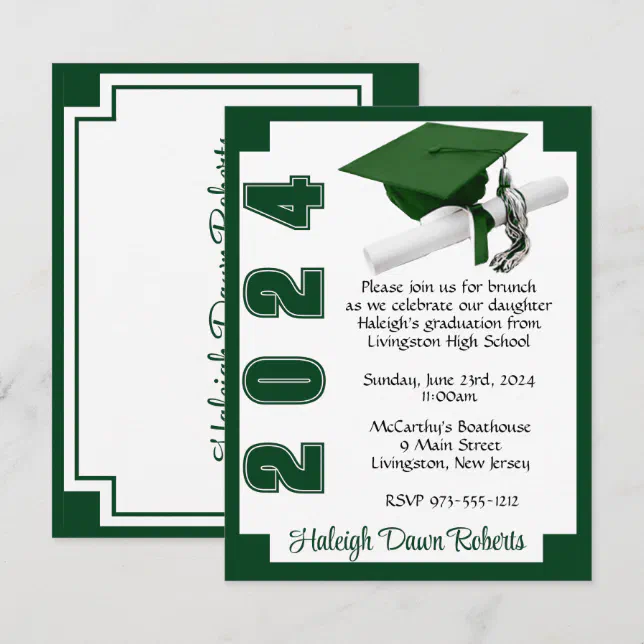 Corner Block White & Green Graduation Invitation | Zazzle