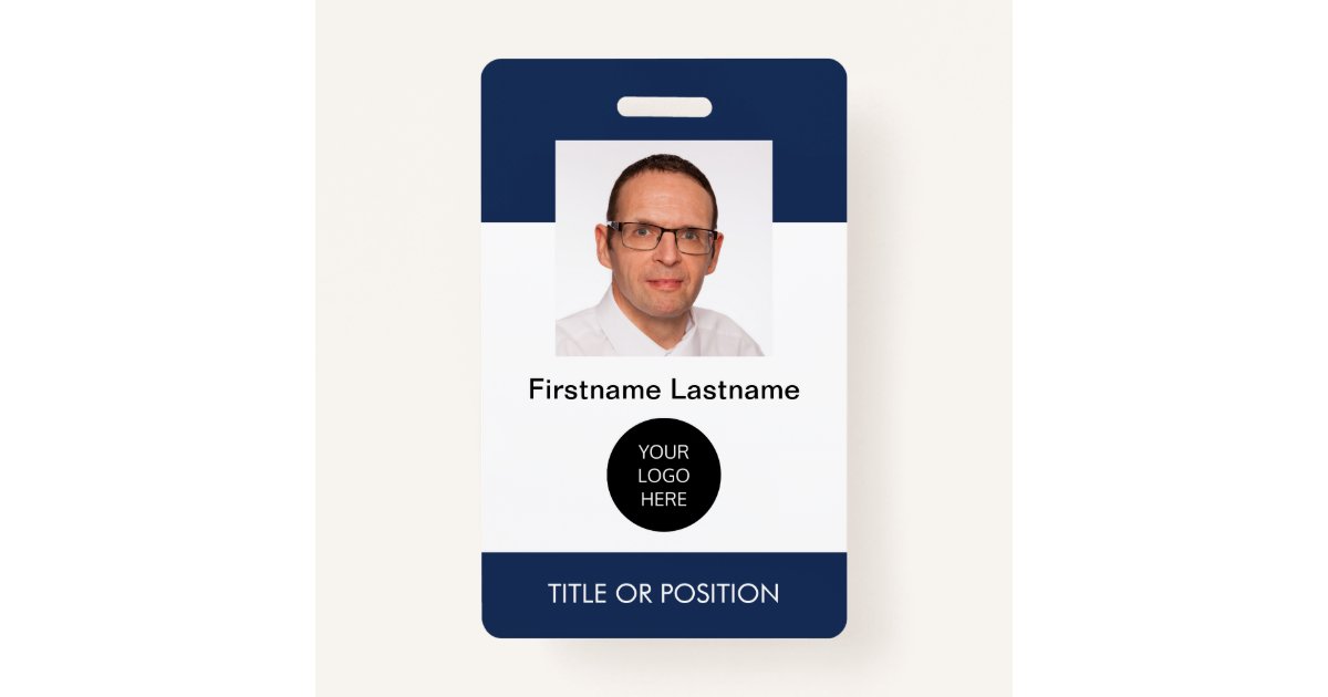 Corporate Dark Blue ID Photo Name Badge ID Badge | Zazzle
