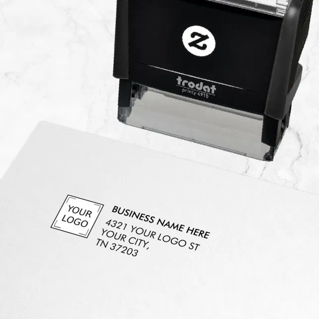 CORPORATE LOGO AND ADDRESS BUSINESS SELF-INKING STAMP | Zazzle