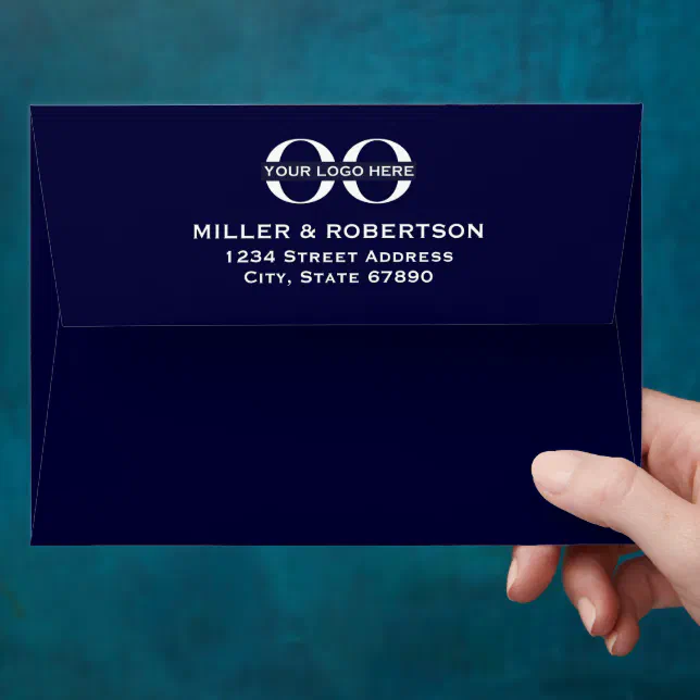 Corporate Logo Navy Blue Back Flap Return Address Envelope | Zazzle
