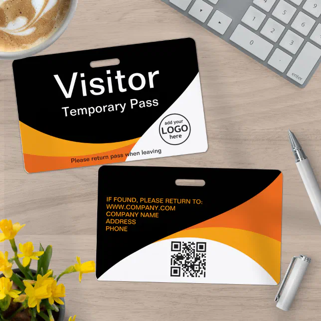 Corporate Visitor Custom QR Code Yellow Orange ID Badge | Zazzle
