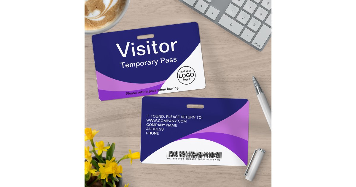 Corporate Visitor Pass Custom Barcode Purple ID Badge | Zazzle