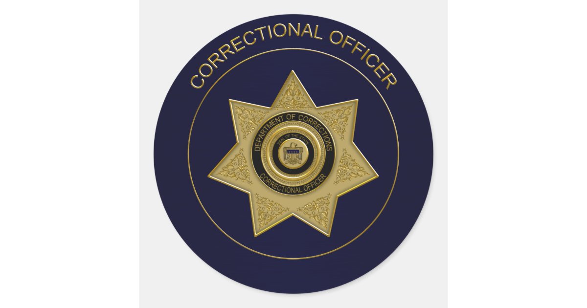 Correctional Officer Badge,Gold-Blue-Round Sticker | Zazzle