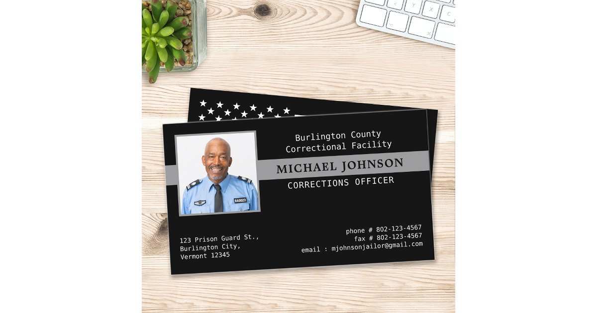 Correctional Officer Custom Photo Thin Grey Line Business Card | Zazzle
