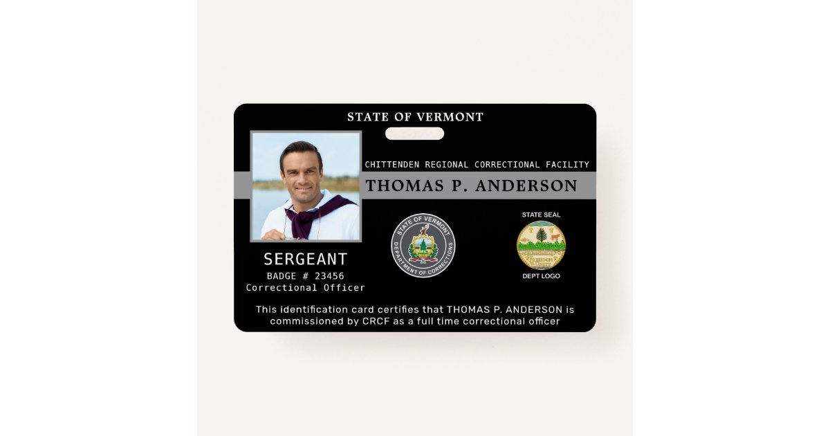 Correctional Officer Photo Professional Jailor ID ID Badge | Zazzle