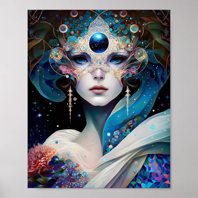 Cosmic Masked Goddess Queen Fantasy Art Poster | Zazzle