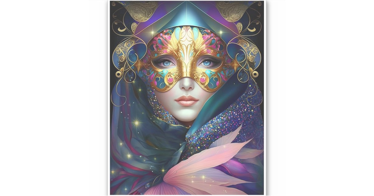 Cosmic Masked Goddess Queen Fantasy Art Sticker | Zazzle