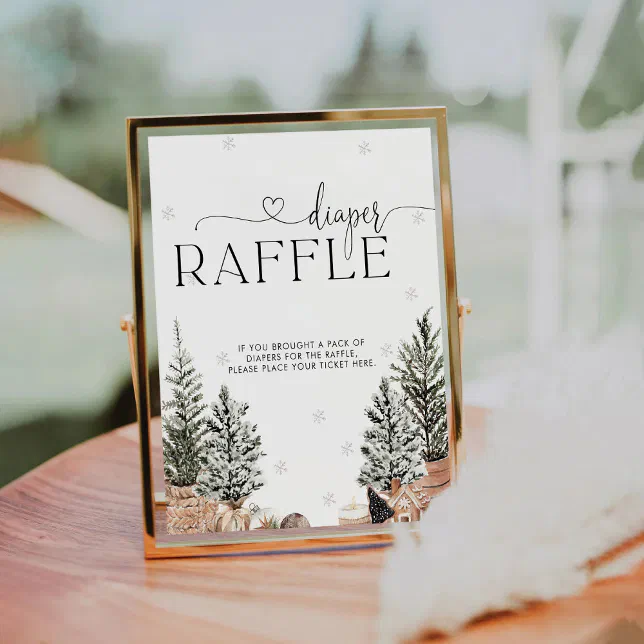 Cosy Christmas Baby Shower Diapers Raffle Sign | Zazzle