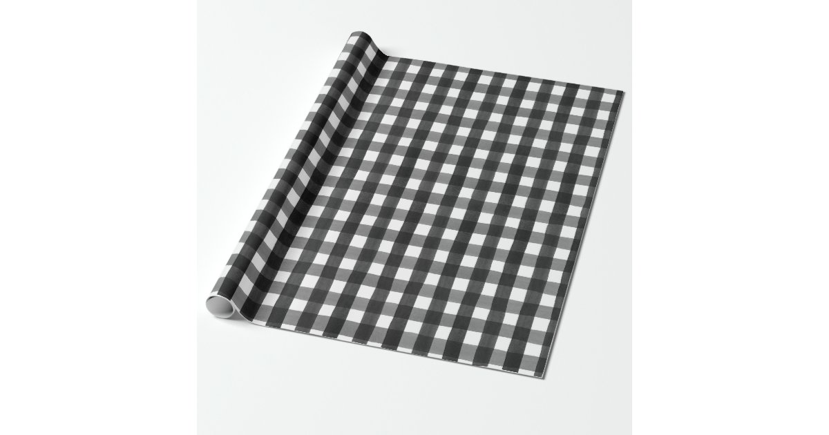 Cottage Black White Watercolor Buffalo Check Gift Wrapping Paper | Zazzle
