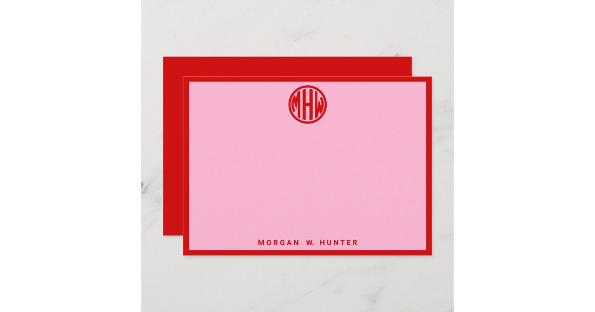Cotton Candy Pink Red Circle Monogram Font DIY BG Thank You Card | Zazzle