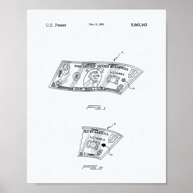 Counterfeit Currency 1991 Patent Art White Paper Poster | Zazzle