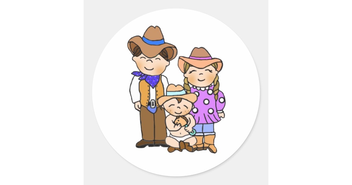 Country and Western Cowboy Family Classic Round Sticker | Zazzle