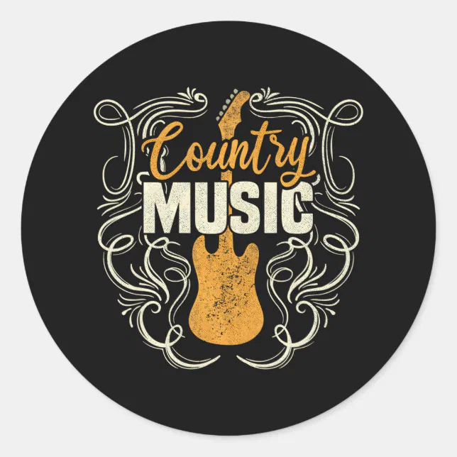 Country Music Retro Vintage Guitar Western Classic Round Sticker | Zazzle