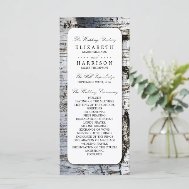 Country Rustic Birch Tree Wedding Program Template | Zazzle