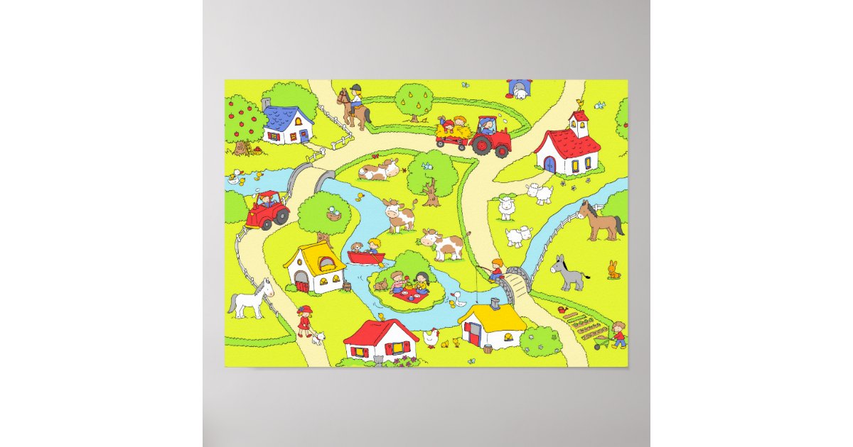 Country village scene poster | Zazzle