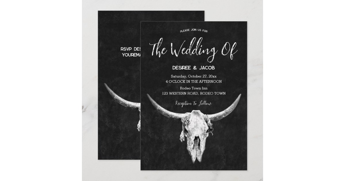 Country Western Black And White Bull Skull Invitation | Zazzle