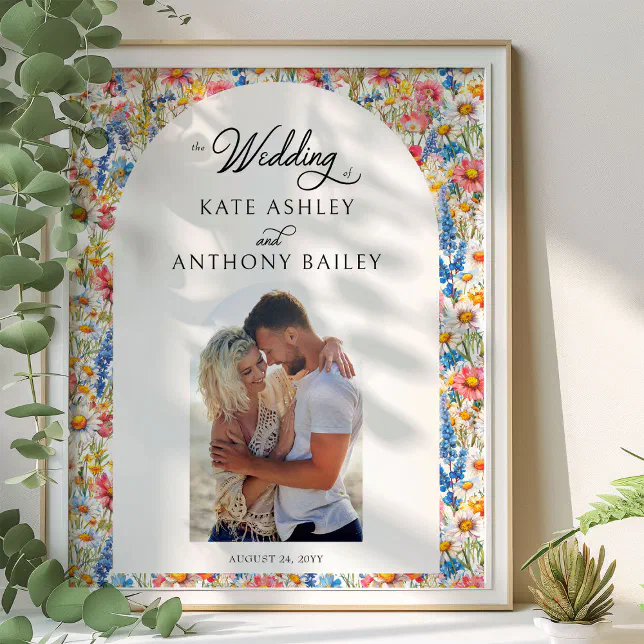 Country Wildflower Floral Wedding Photo Welcome Poster | Zazzle