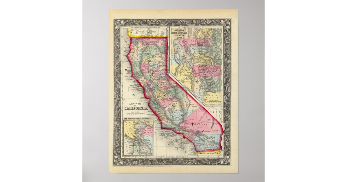 County Map Of California Poster | Zazzle