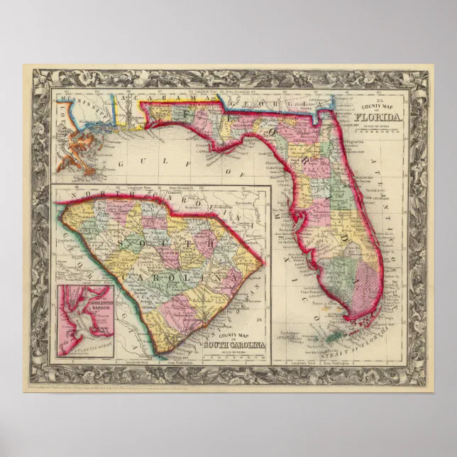 County Map Of Florida Poster | Zazzle