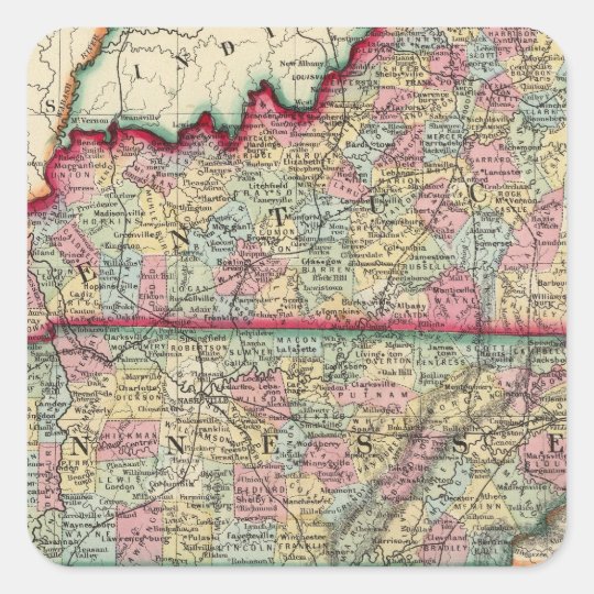 County Map Of Kentucky, And Tennessee Square Sticker | Zazzle.co.uk