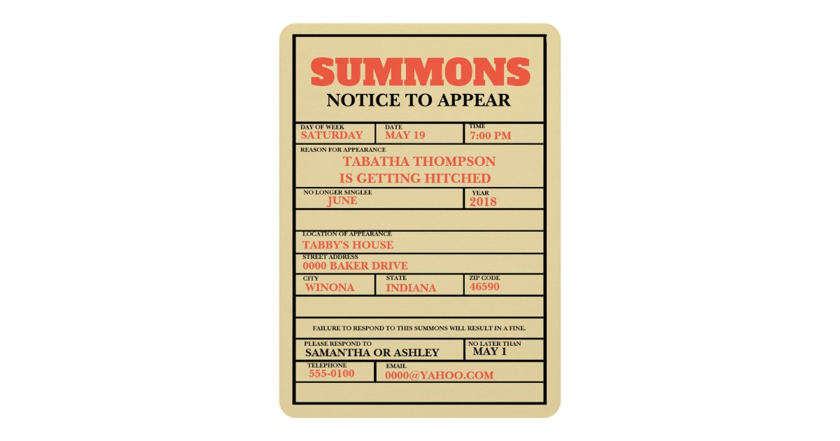 Court Summons Bachelorette Invitation | Zazzle.co.uk